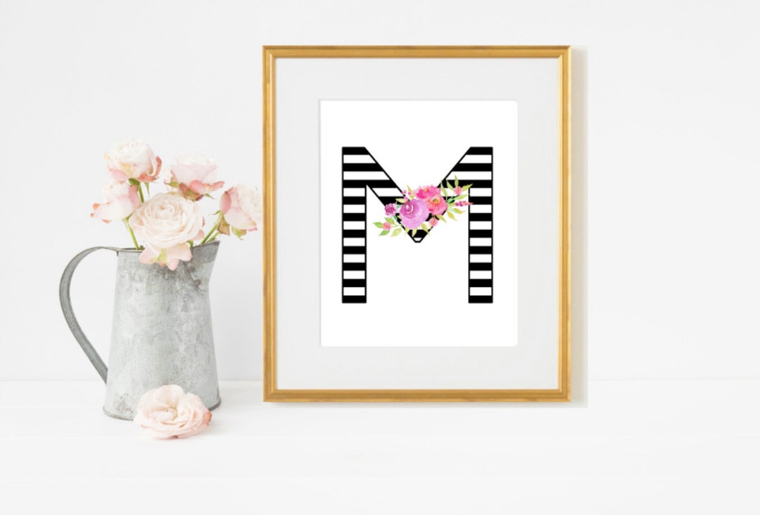 Monogram Letter M Print, Monogram Printable, Letter Wall Art, Nursery ...