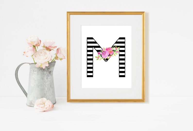 Monogram Letter M Print, Monogram Printable, Letter Wall Art, Nursery ...