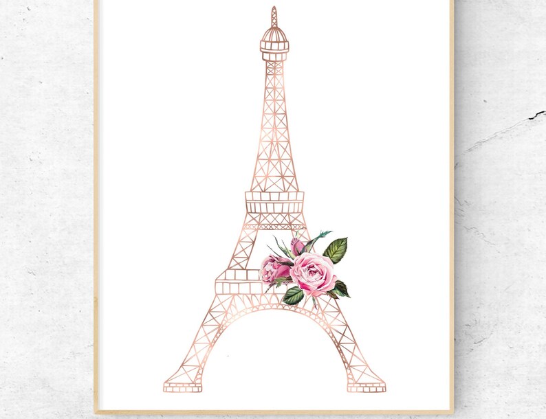 Rose Gold Paris Wall Art Eiffel Tower Decor Paris Poster | Etsy