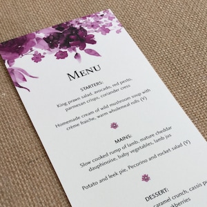 Purple Floral Menu Card | Etsy