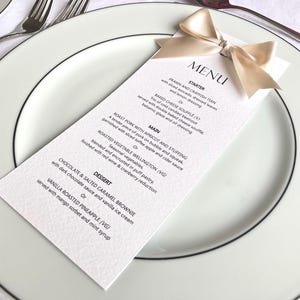 SAMPLE Wedding Menu Card With Hand Tied Satin Ribbon Bow / Wedding Menu ...