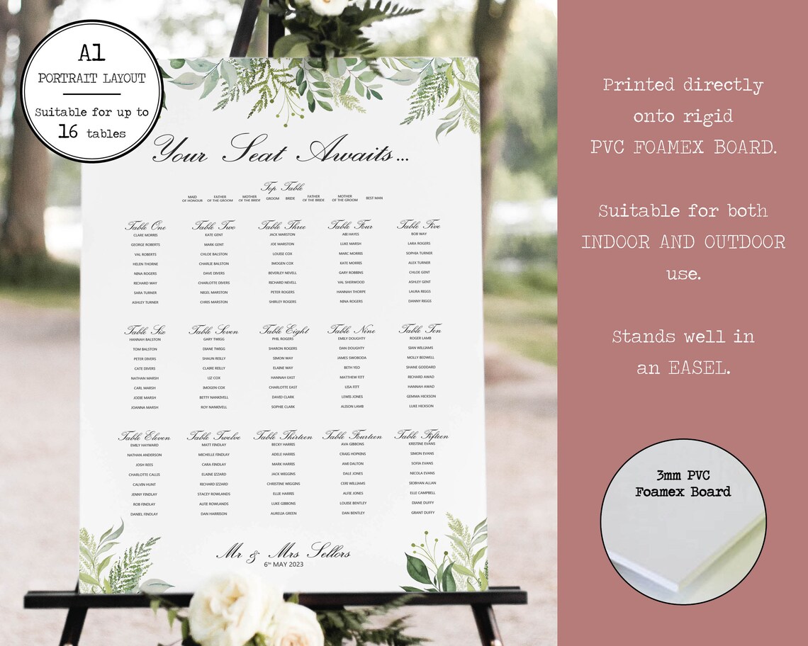 HELIGAN Leaf Print Wedding Table Plan / Seating Plan / - Etsy UK
