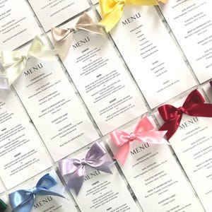 SAMPLE Wedding Menu Card With Hand Tied Satin Ribbon Bow / Wedding Menu ...