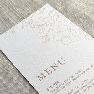 Champagne / Beige Flower Print Wedding Menu Card With Name / Wedding ...