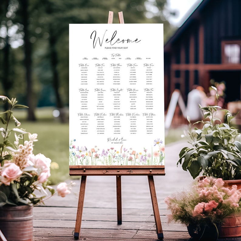 Lilac, Pink, Peach & Yellow Wildflower Print Wedding Table Plan ...