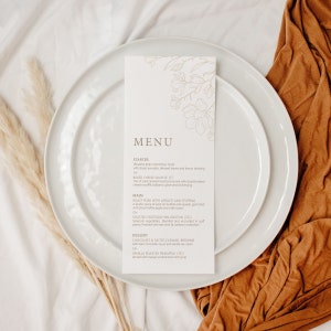 Champagne / Beige Flower Print Wedding Menu Card With Name / Wedding ...