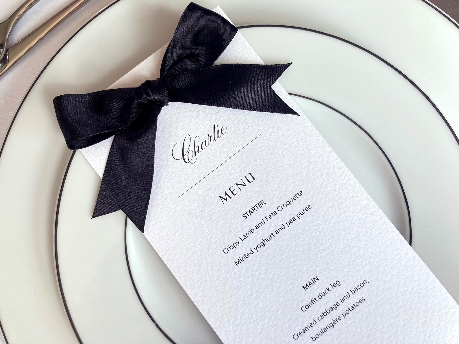 Luxury Menu Card With Champagne Colour Satin Ribbon Bow / Wedding Menu ...