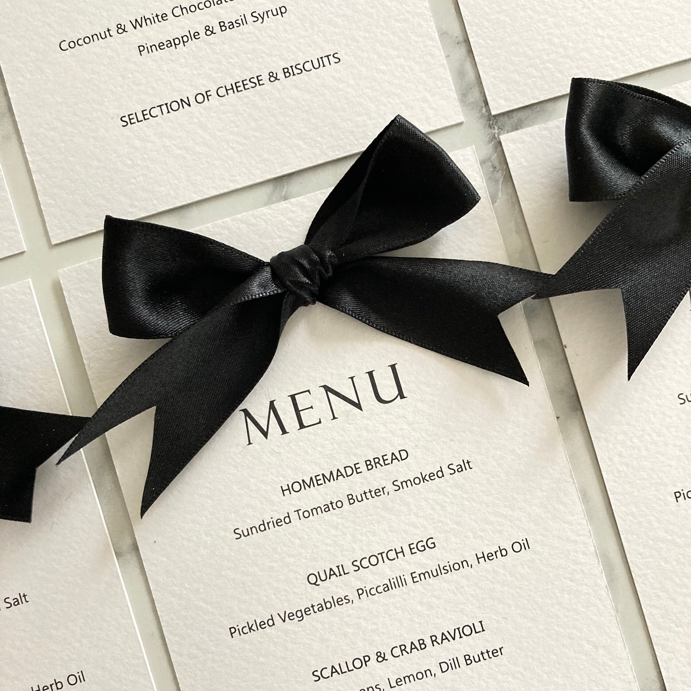 Modern Black Bow Wedding Place Setting Menu Card / Table Menu Card ...