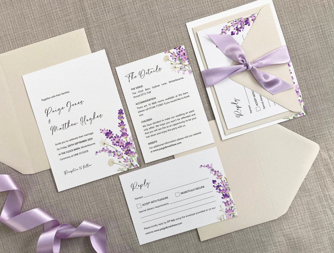 Lilac and Purple Lavender Flower Print Wedding Invitation Suite ...