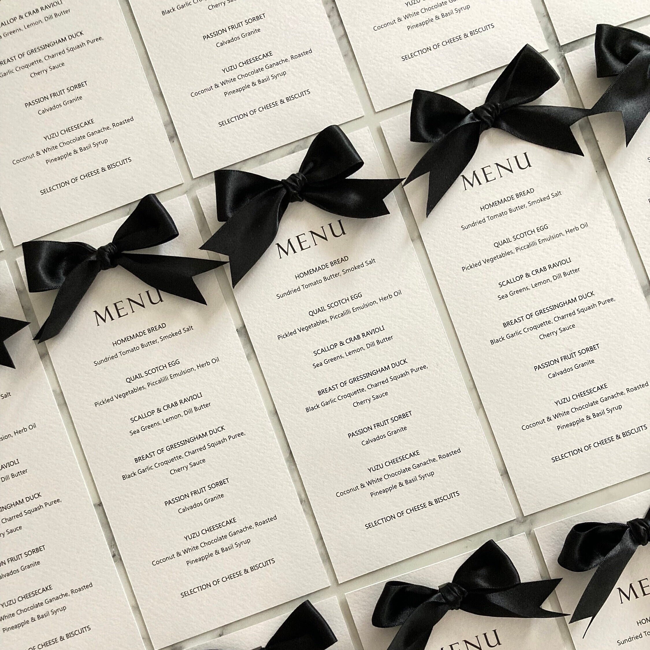 Modern Black Bow Wedding Place Setting Menu Card / Table Menu Card ...