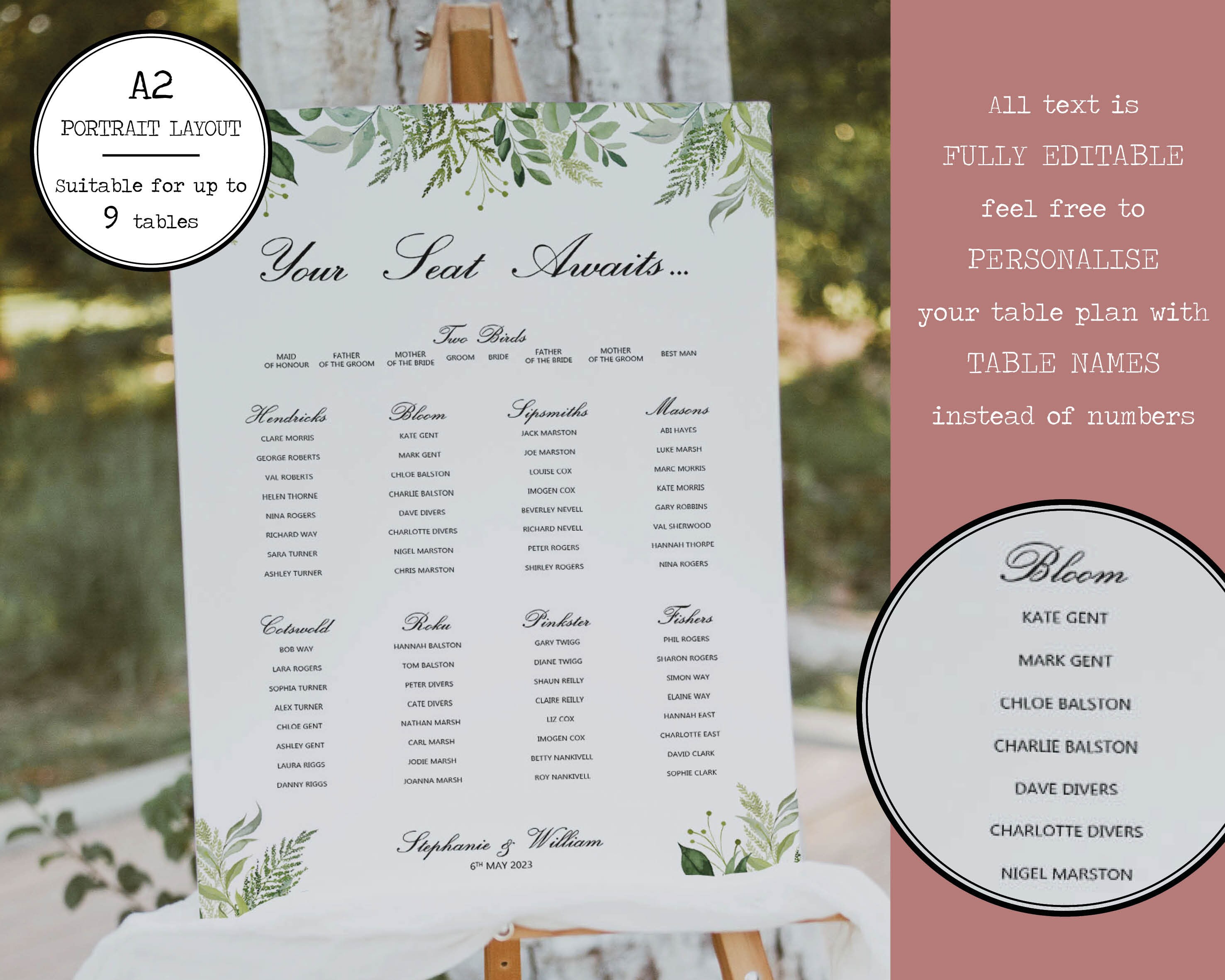 HELIGAN Leaf Print Wedding Table Plan / Seating Plan / - Etsy UK