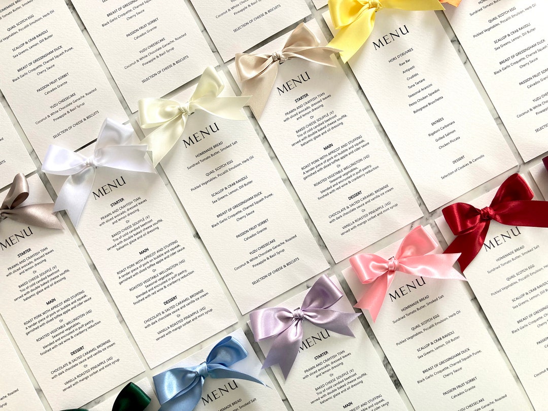 Luxury Menu Card With Hand Tied Satin Bow / Wedding Menu With Name ...