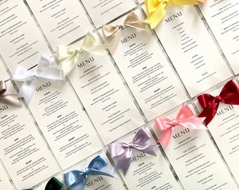 Luxury Menu Card With Hand Tied Black Satin Ribbon Bow / Birthday Party ...