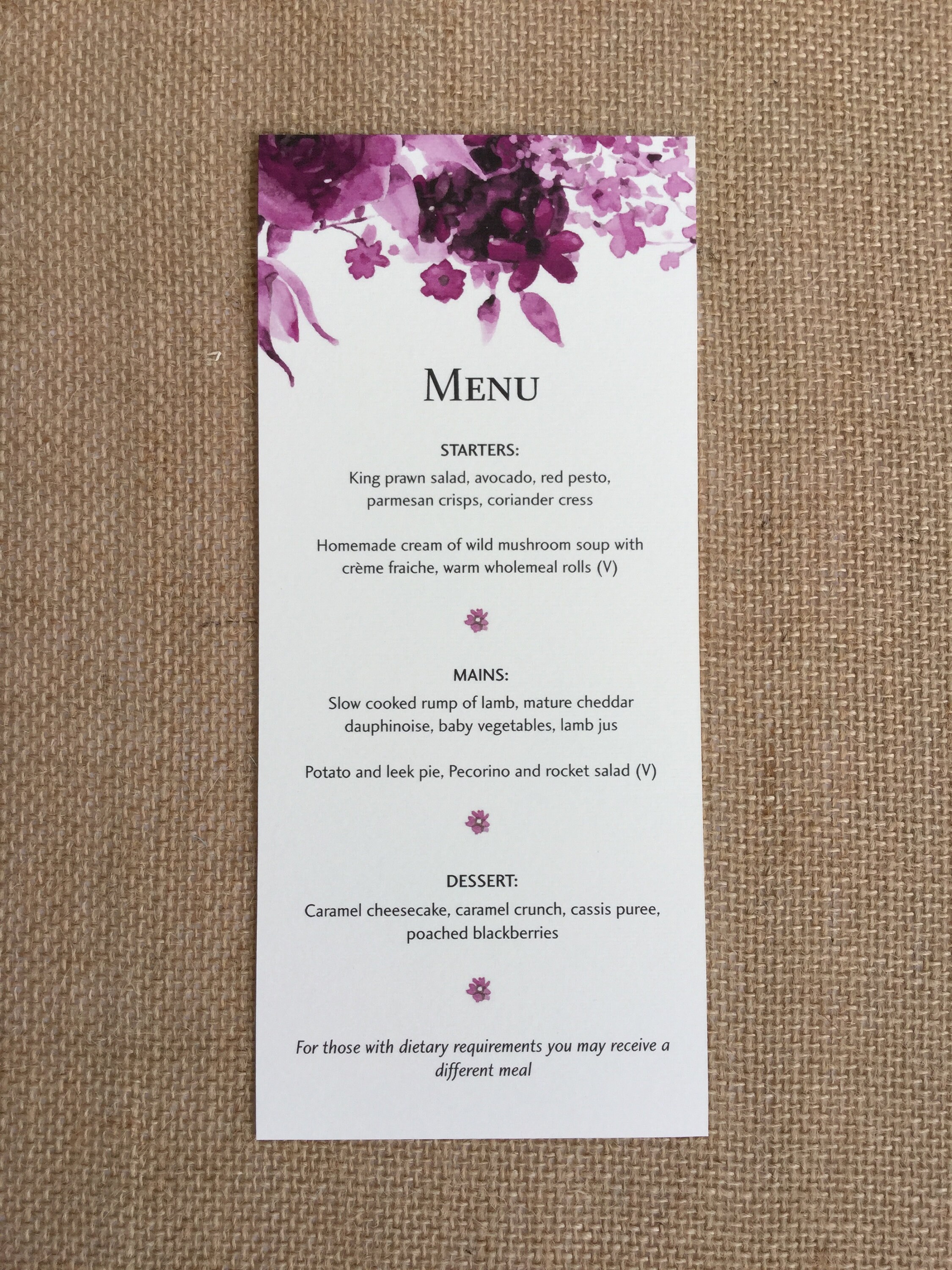 Purple Floral Menu Card | Etsy