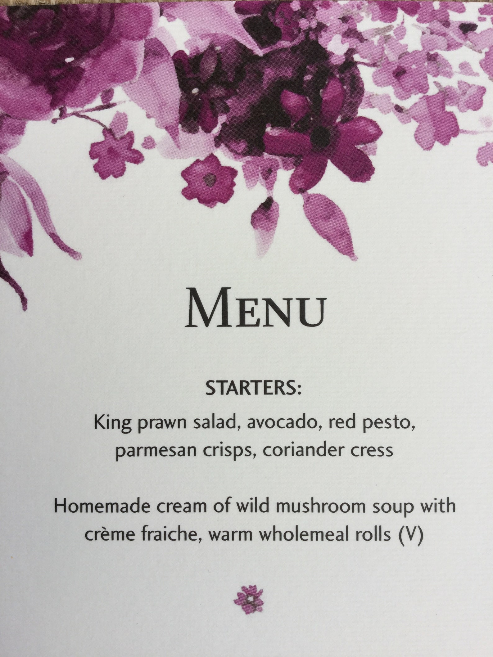 Purple Floral Menu Card | Etsy