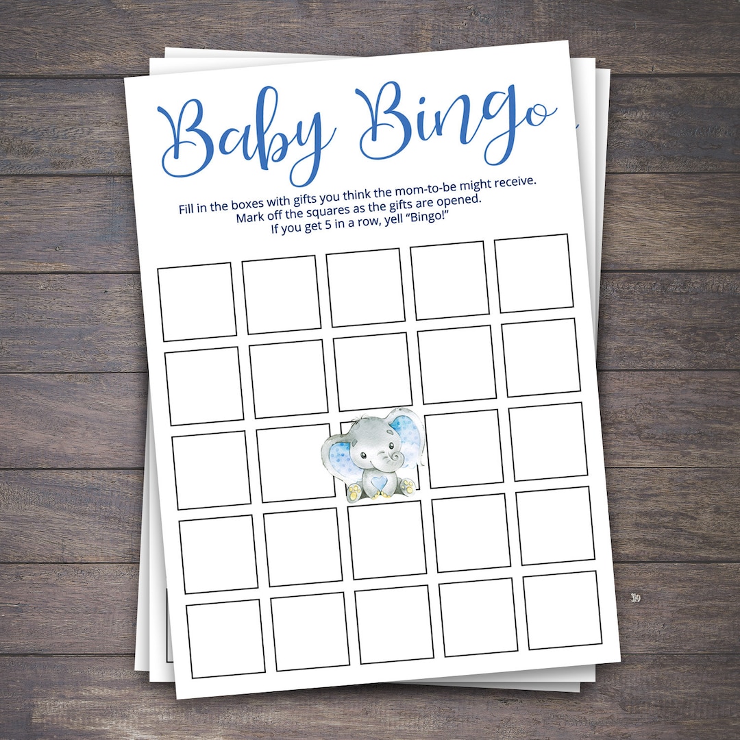 Baby Shower Bingo Printable, Elephant Baby Shower Bingo Printable ...