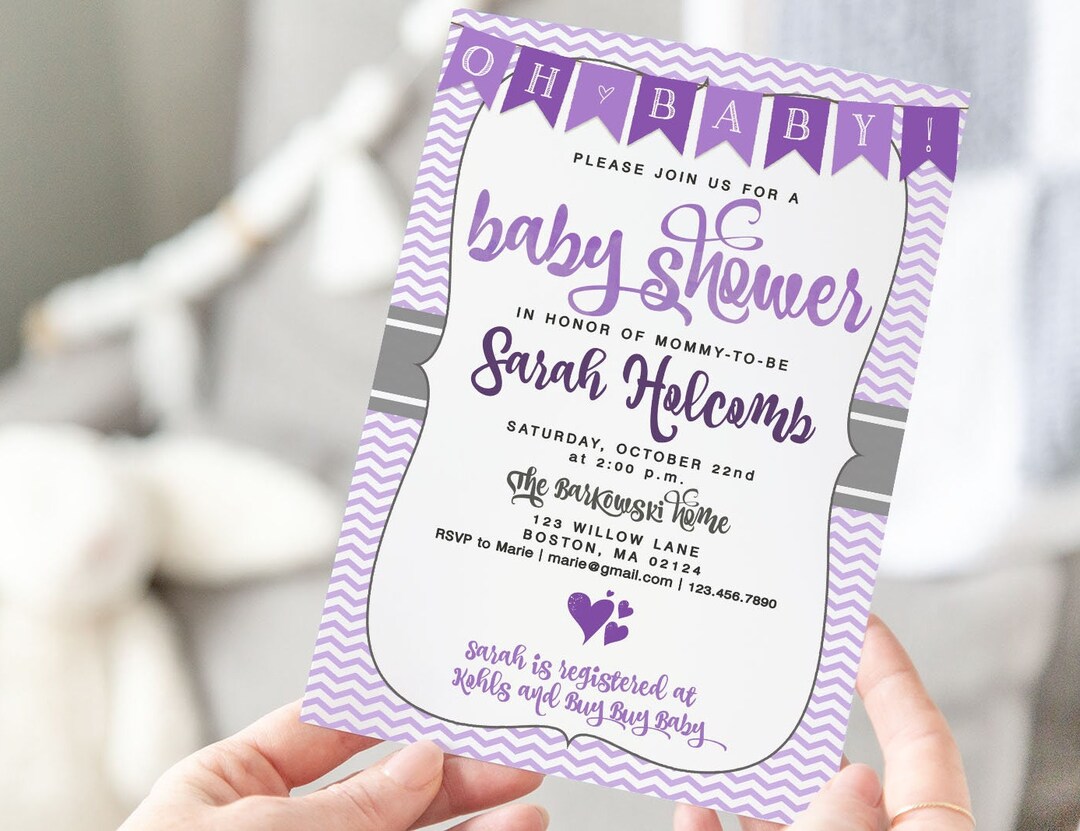 Purple Chevron Baby Shower Invitations Printable Baby Shower - Etsy