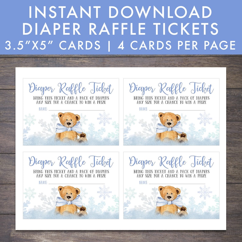 Teddy Bear Diaper Raffle Ticket, Blue Baby Shower (PDF Pattern) - Etsy