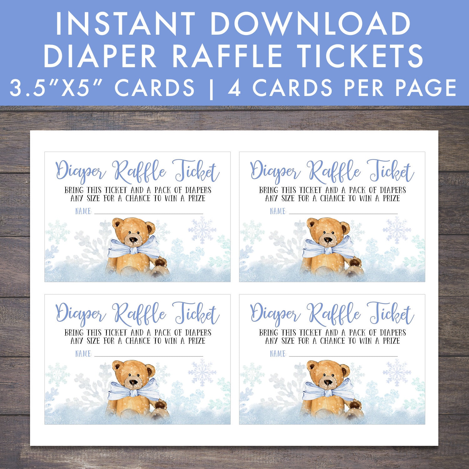 Teddy Bear Diaper Raffle Ticket Printable Diaper Raffle | Etsy