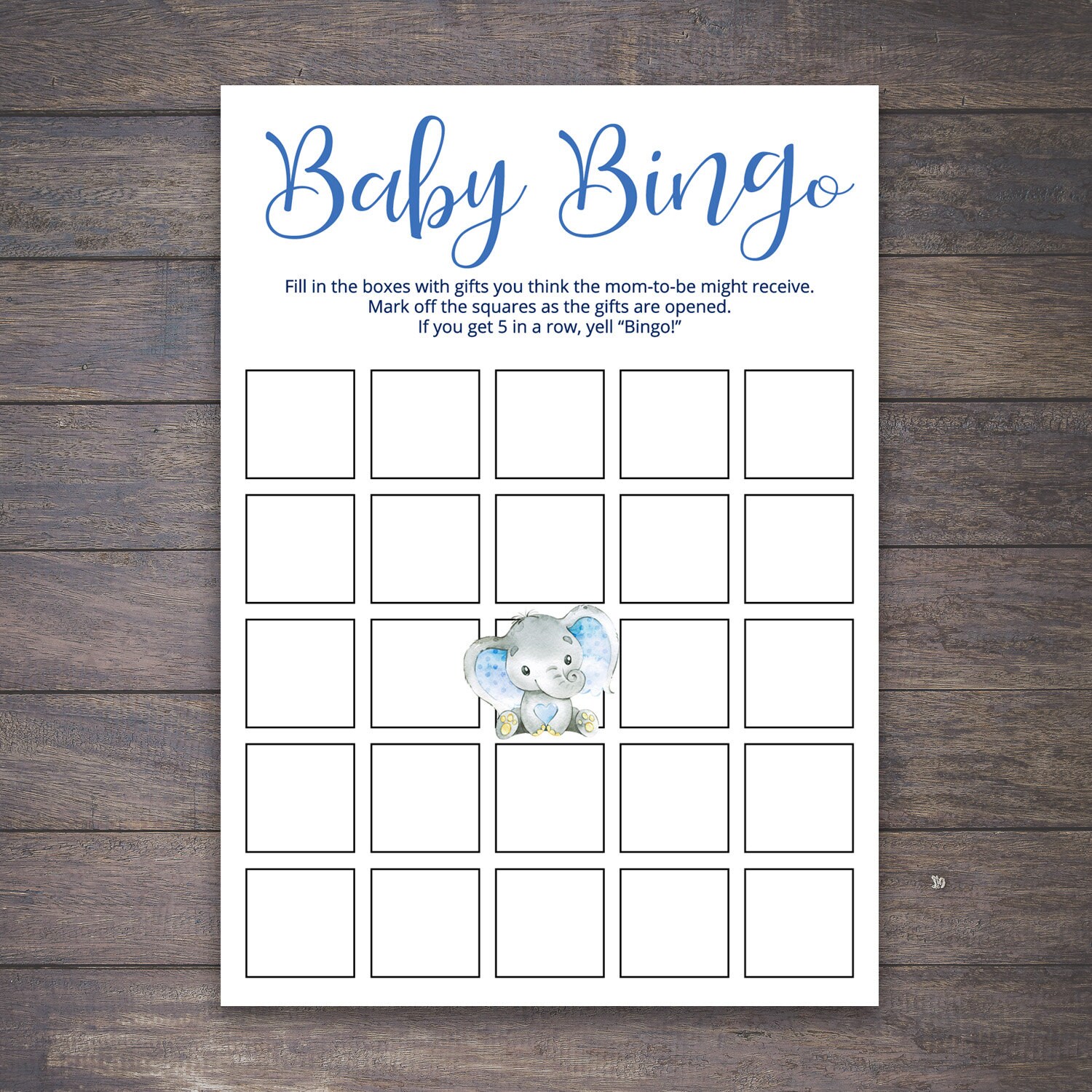 Elephant Baby Shower Bingo Printable (PDF Instant Download) - Etsy