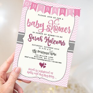 Printable Baby Shower Invitation Pink Chevron Baby Shower - Etsy