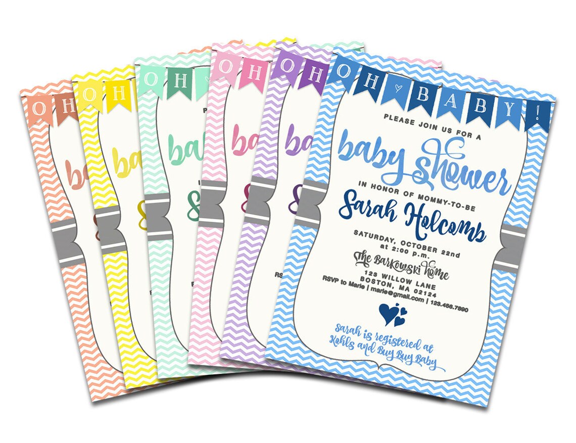 Purple Chevron Baby Shower Invitations Printable Baby Shower - Etsy