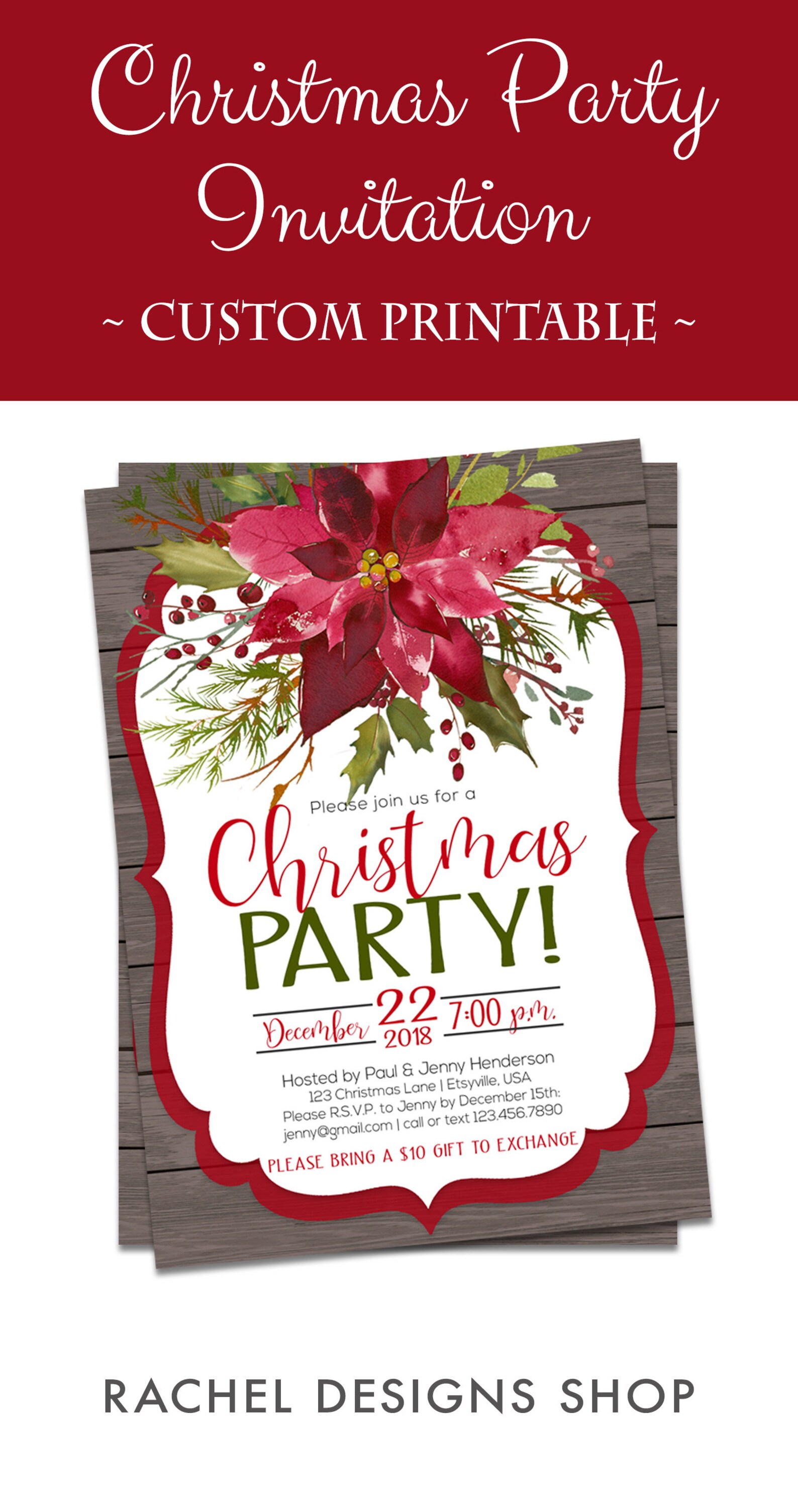 Rustic Christmas Invitation Rustic Christmas Party Invite | Etsy