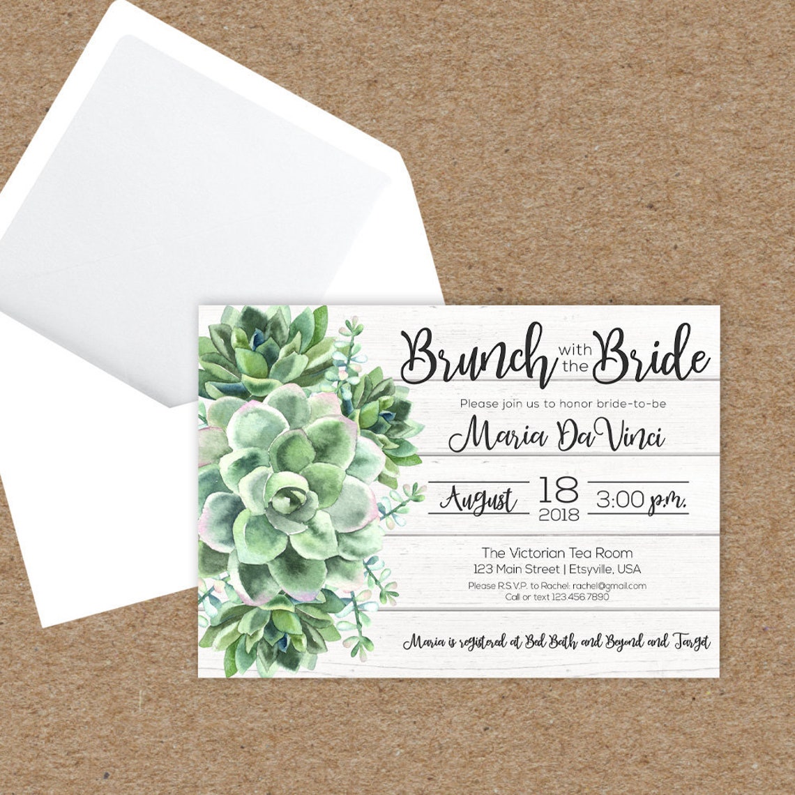 Succulent Invitation Watercolor Succulents Bridal Brunch | Etsy