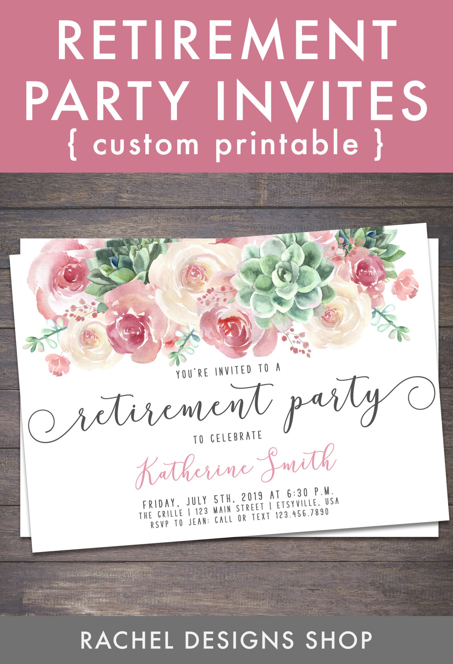 Retirement Invitation Retirement Party Invitation Pink | Etsy