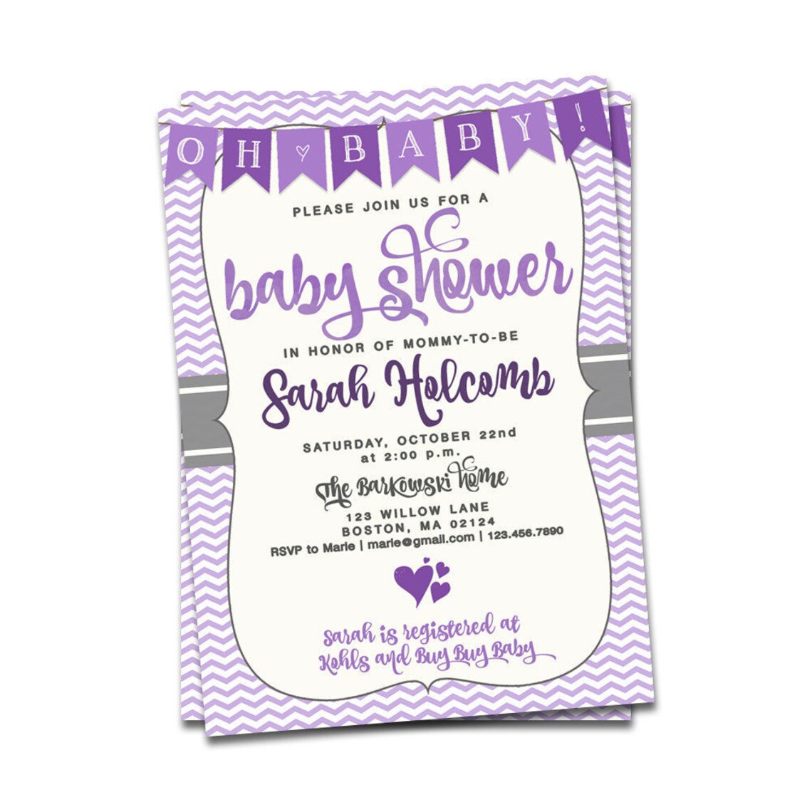 Purple Chevron Baby Shower Invitations Printable Baby Shower - Etsy