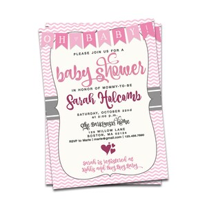 Printable Baby Shower Invitation Pink Chevron Baby Shower - Etsy