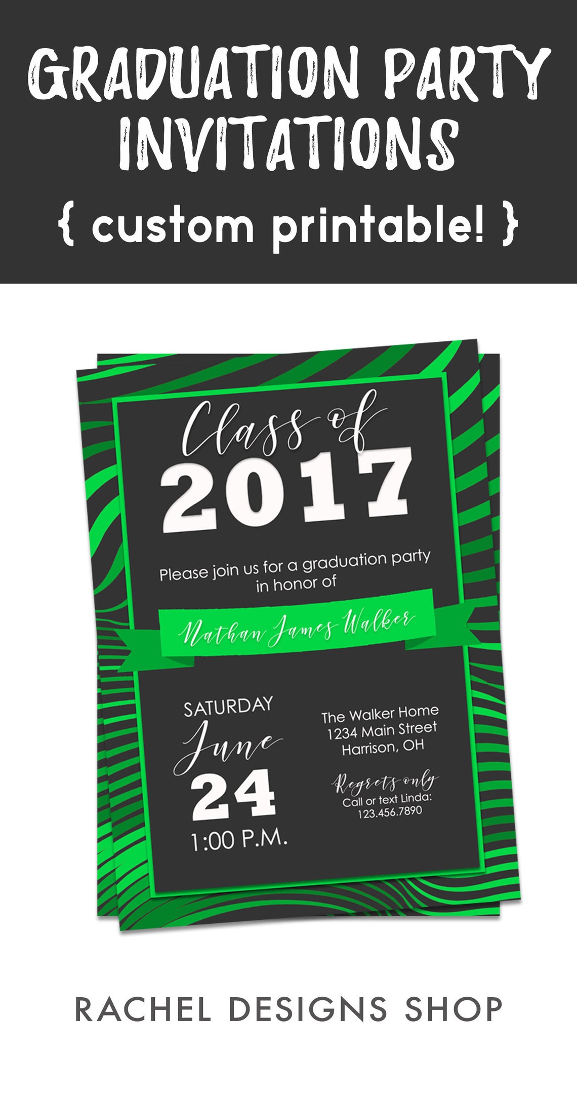 Graduation Party Invitation Green Green Graduation Invitation - Etsy