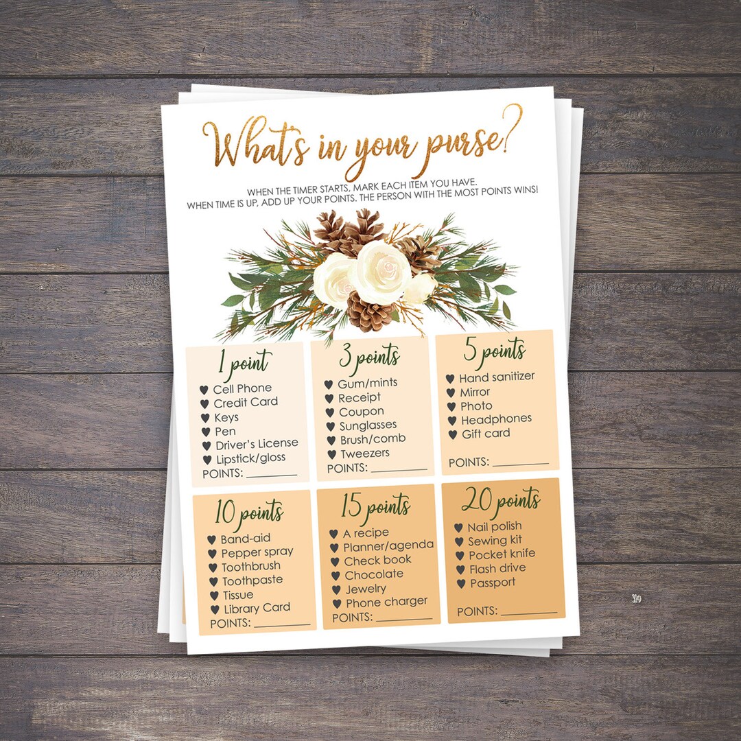 Winter Whats in Your Purse Printable Shower Games Printable - Etsy