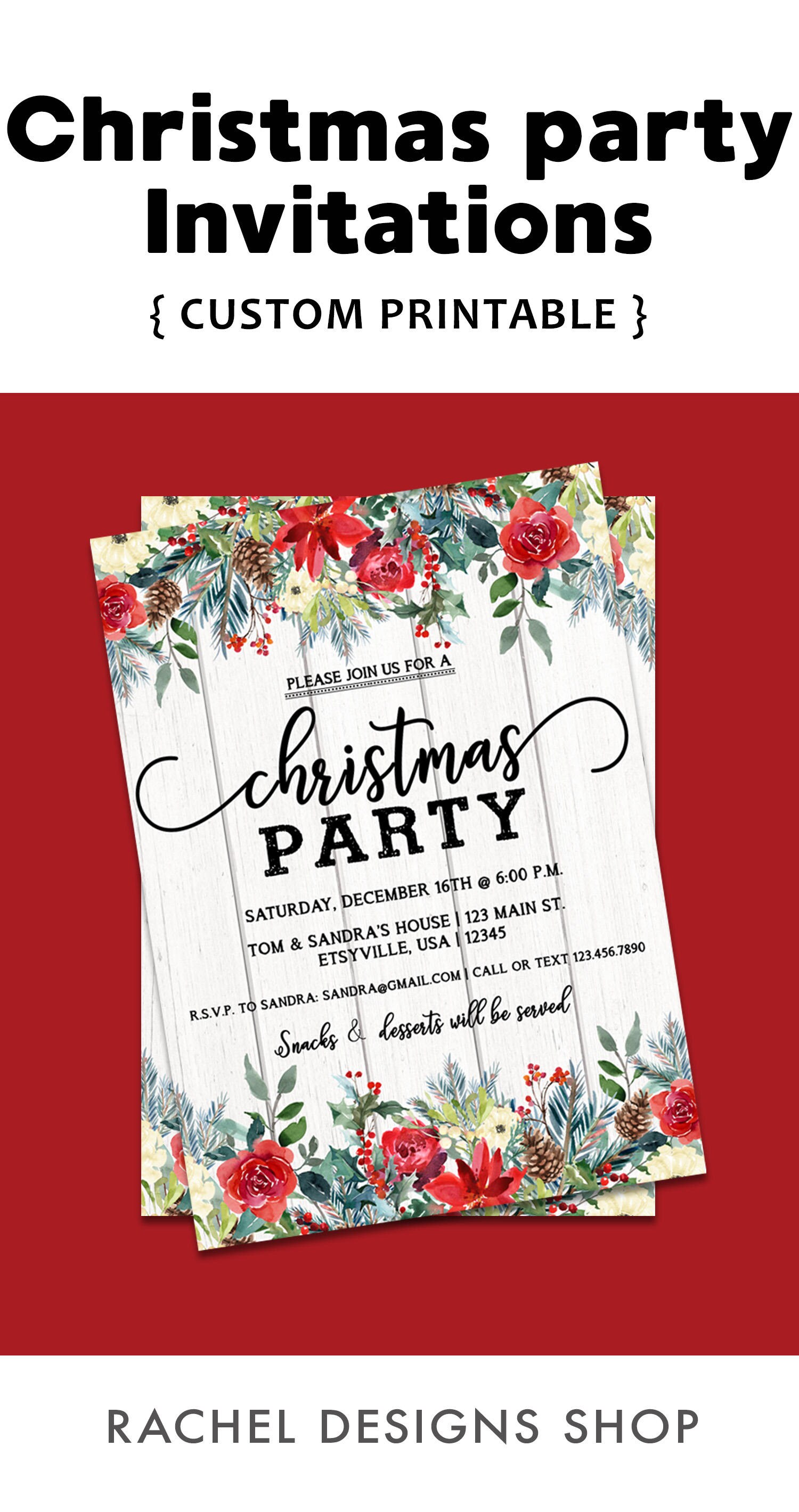 Rustic Christmas Invitation Rustic Christmas Party Invitation | Etsy