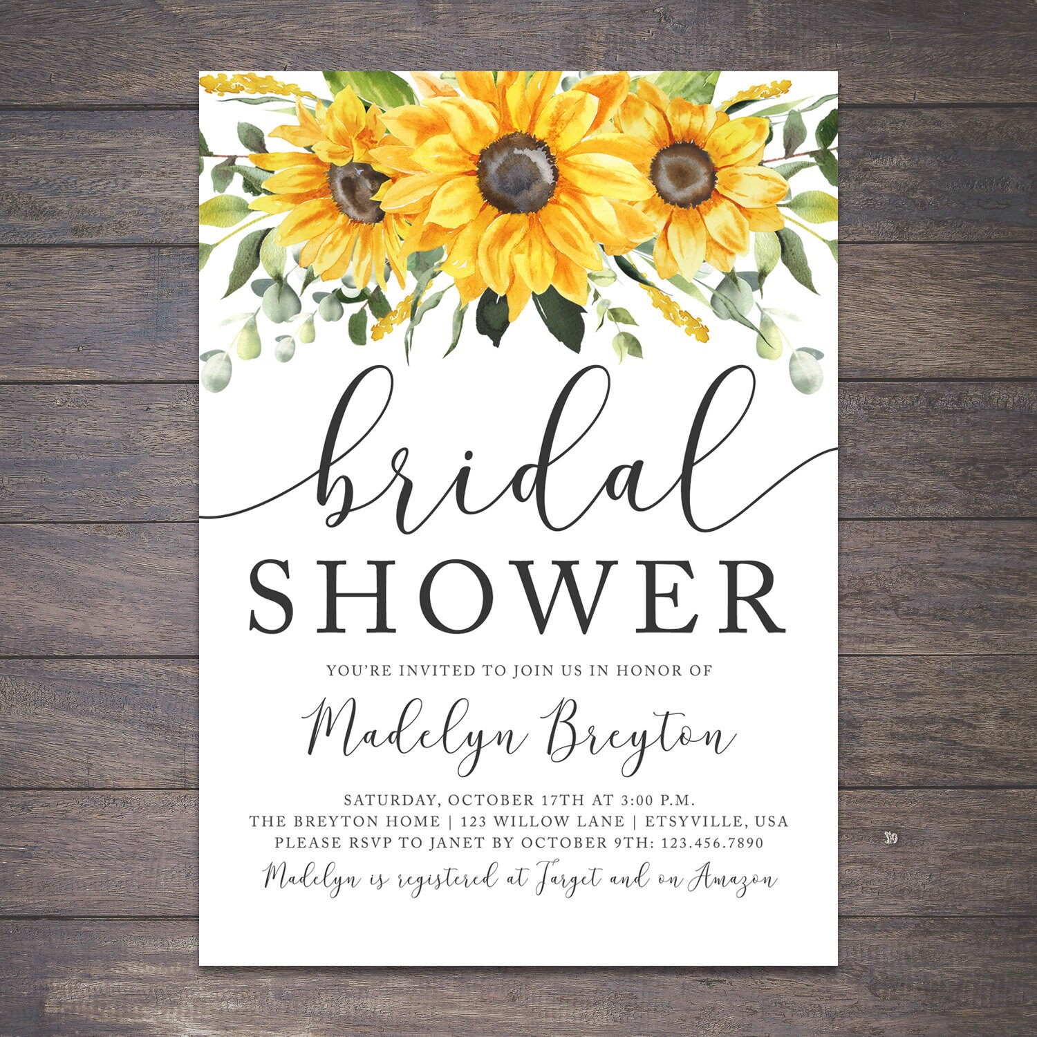 Sunflower Bridal Shower Invitation Sunflower Wedding | Etsy