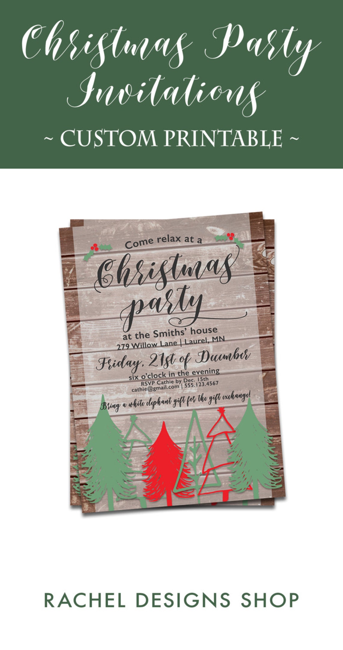 Rustic Christmas Invitation Printable Rustic Christmas Party | Etsy