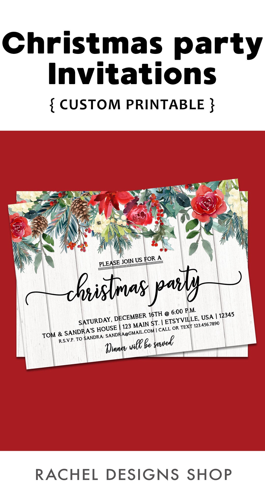Rustic Christmas Invitation Printable Rustic Christmas Party - Etsy