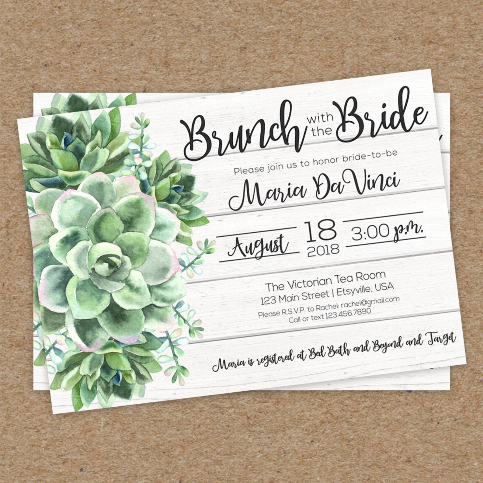 Succulent Invitation Watercolor Succulents Bridal Brunch | Etsy