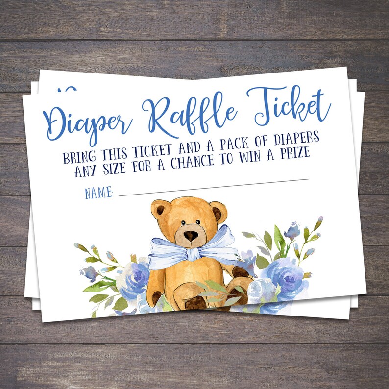 Diaper Raffle Ticket Printable Teddy Bear Diaper Raffle | Etsy