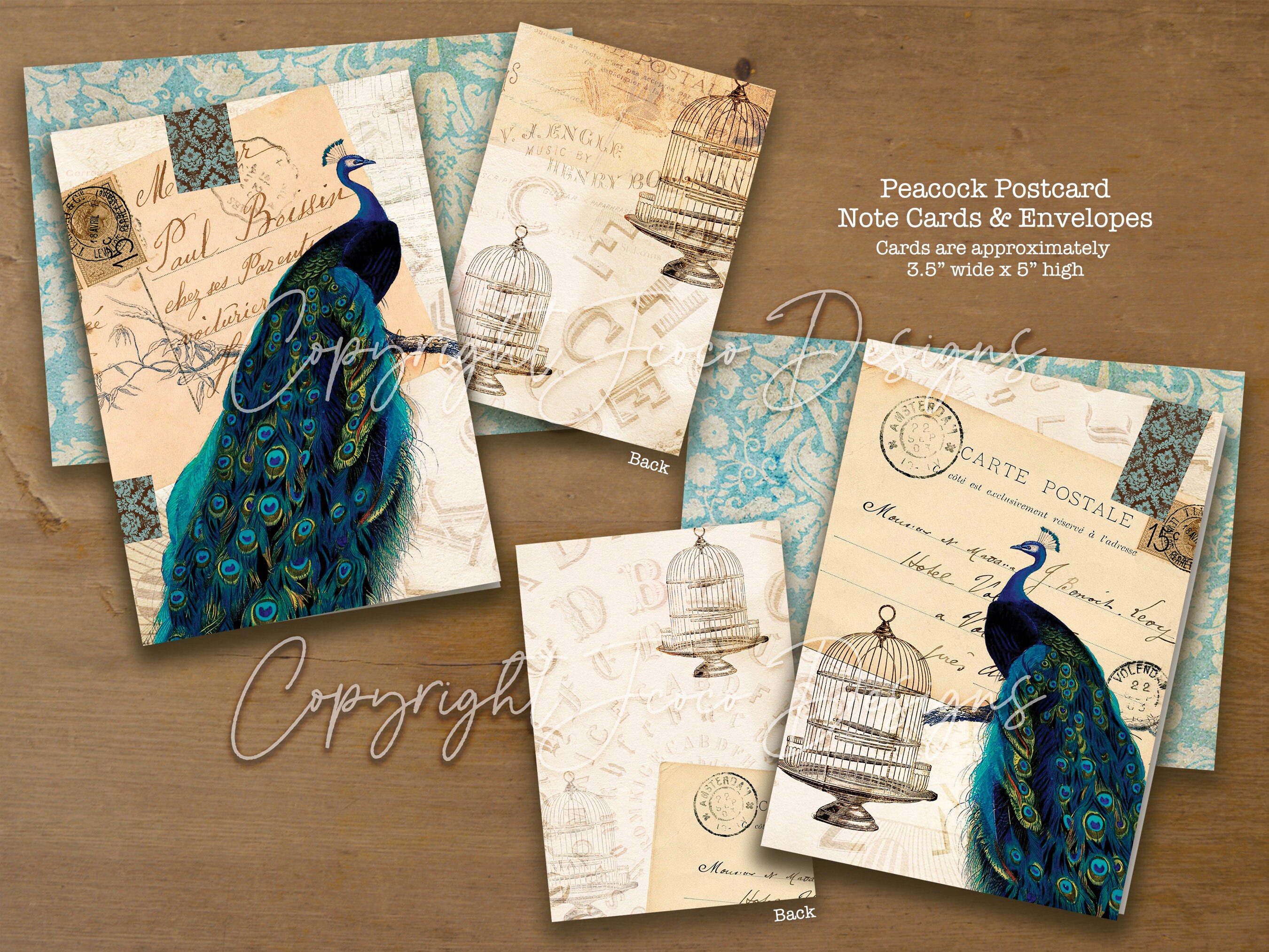 Peacock Postcard Collage Paper Kit Scrapbooking Digital - Etsy