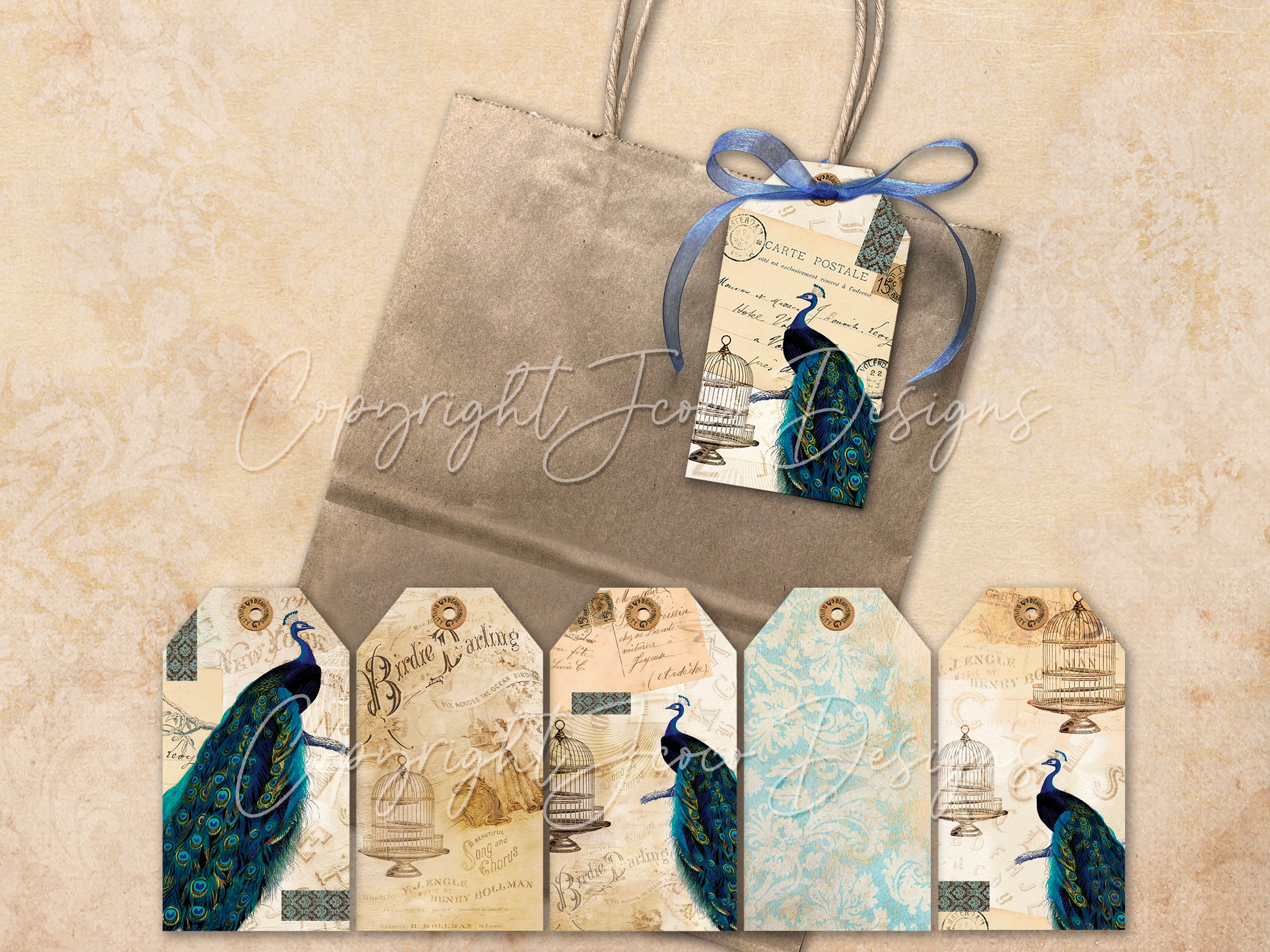 Peacock Postcard Collage Paper Kit Scrapbooking Digital - Etsy