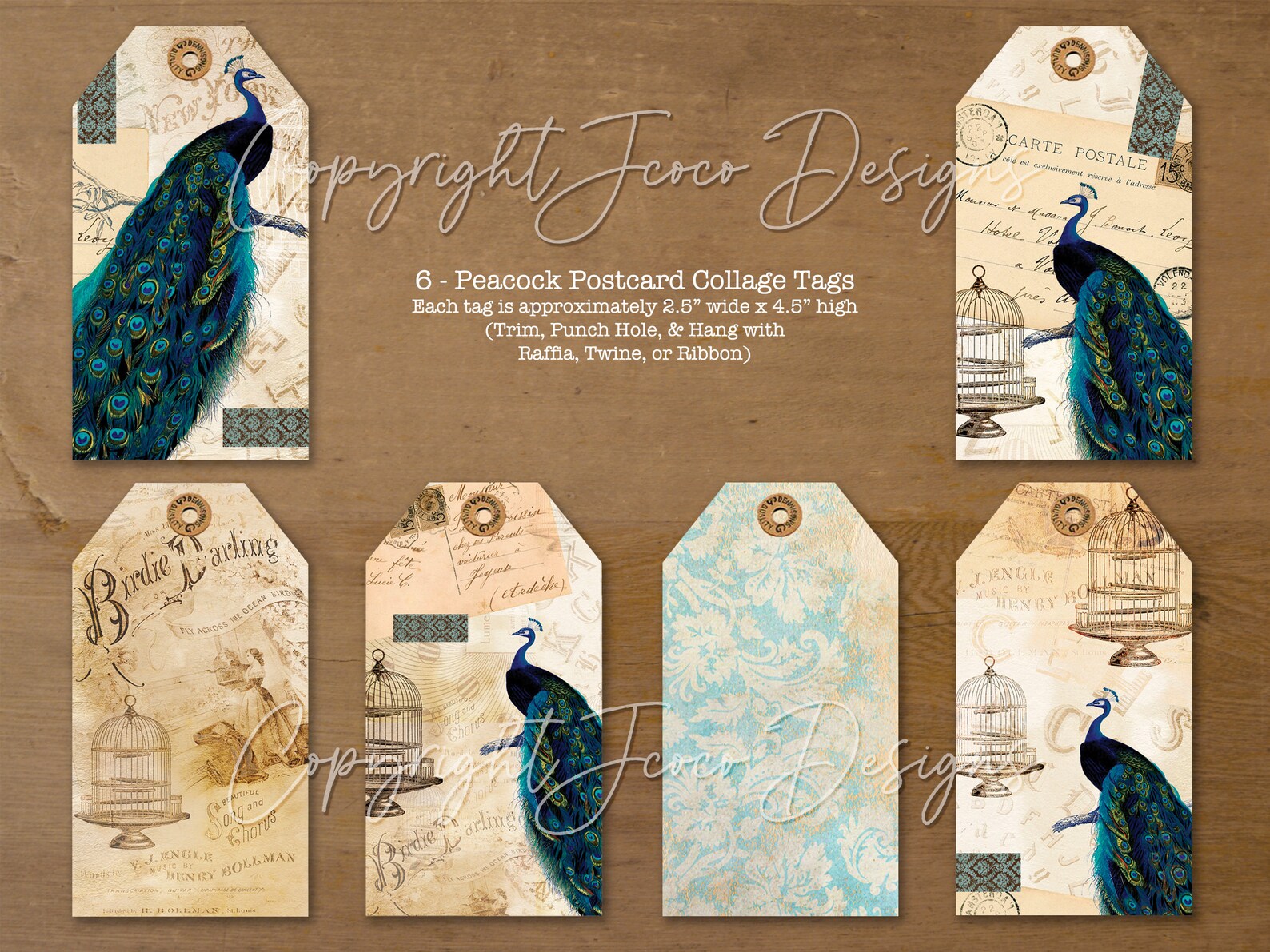 Peacock Postcard Collage Paper Kit Scrapbooking Digital - Etsy