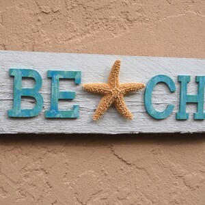 Painted Wood and Starfish BEACH Sign - Original With Real Star Fish ...