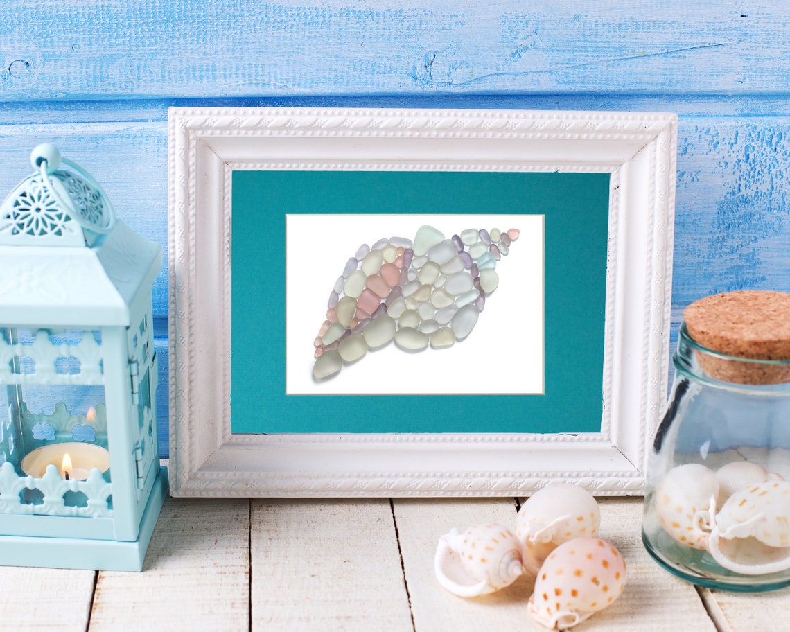 Sea Glass Seashell Seaglass Art Mosaic Conch Shell Matted | Etsy