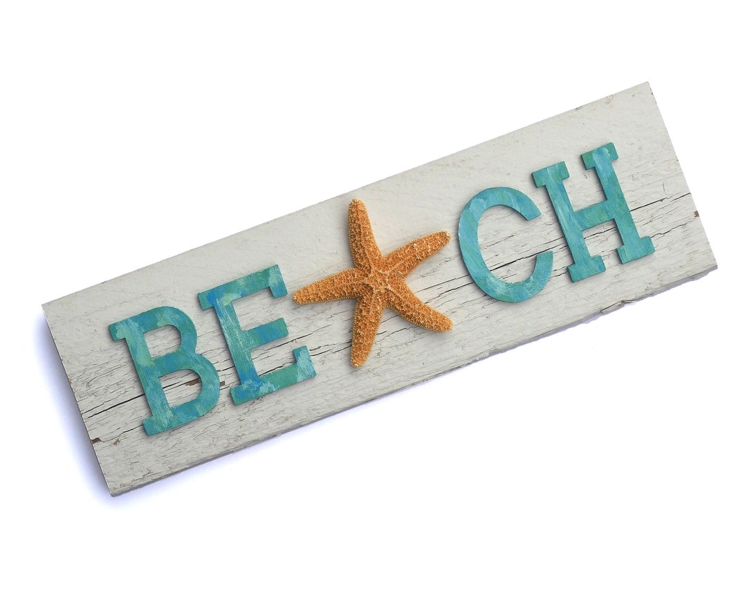 Painted Wood and Starfish BEACH Sign - Original With Real Star Fish ...