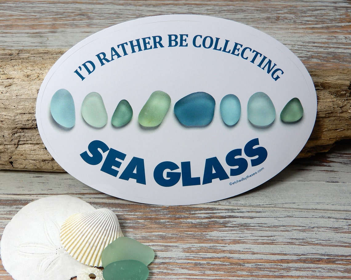 I'd Rather Be Collecting Sea Glass Laptop or Bumper Sticker - Turquoise ...