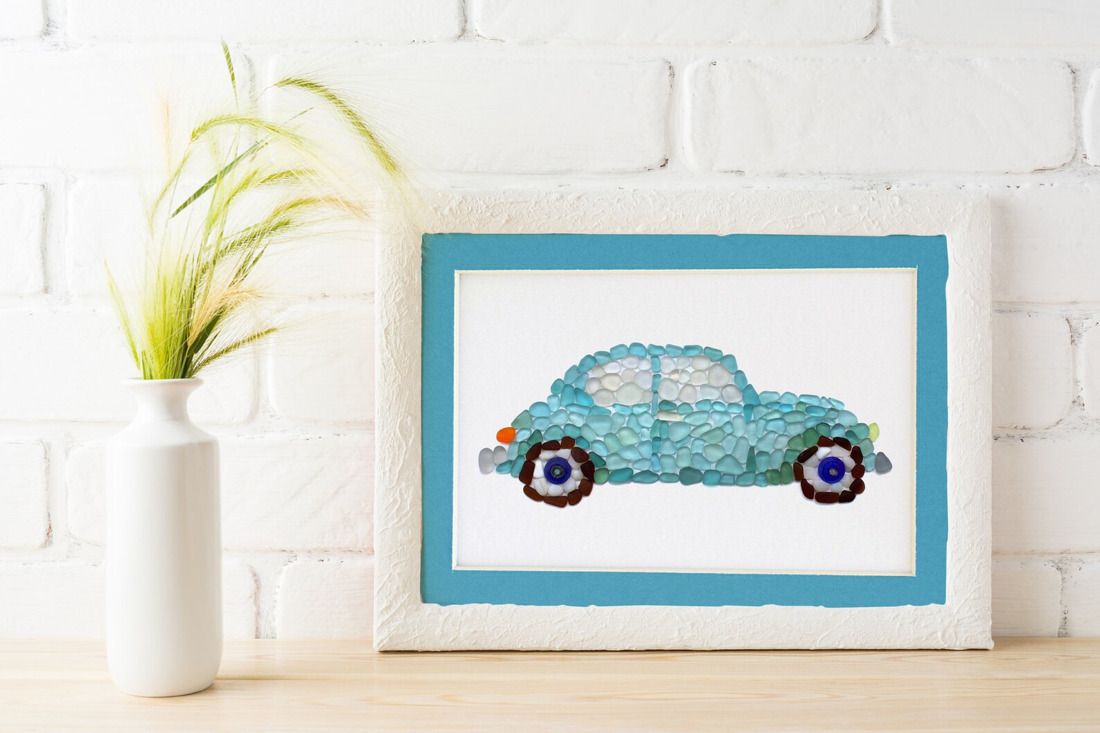 Sea Glass Classic Surfer Car - Seaglass Art Vintage Beetle Matted Print ...