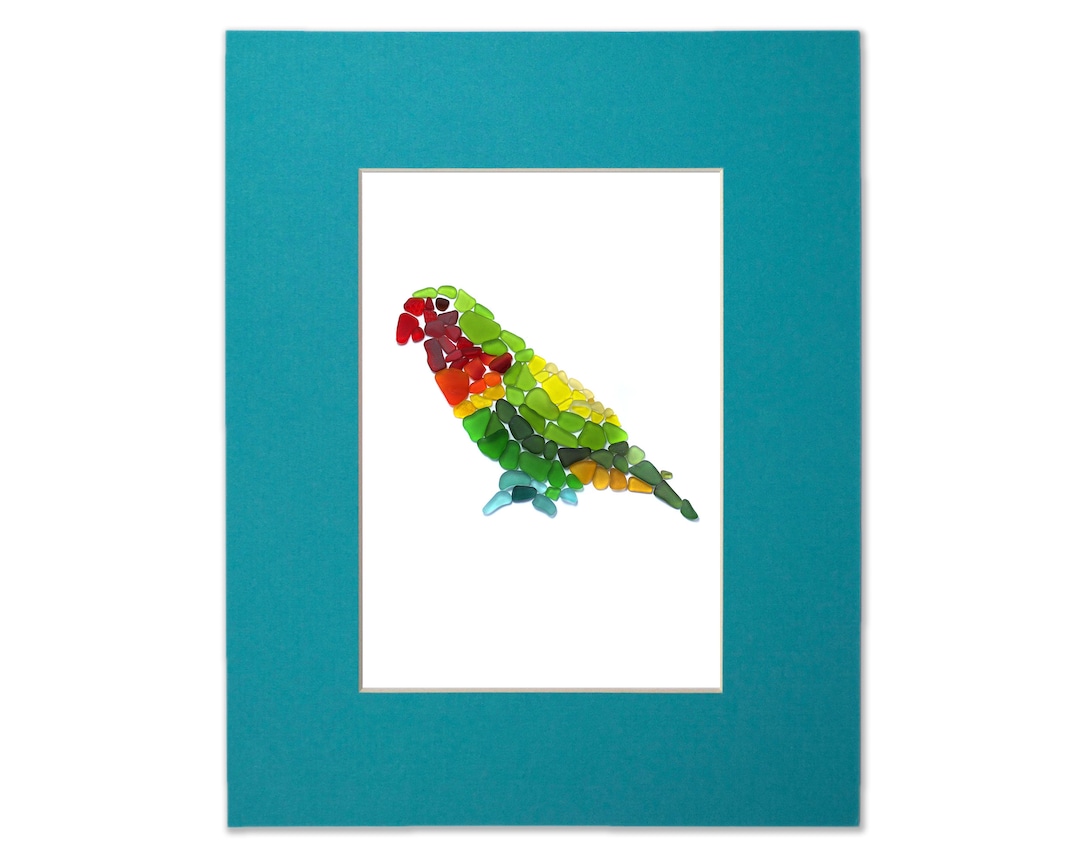 Sea Glass Parrot - Seaglass Art Matted Print - Etsy