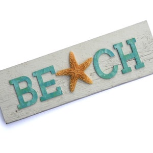 Painted Wood and Starfish BEACH Sign - Original With Real Star Fish ...
