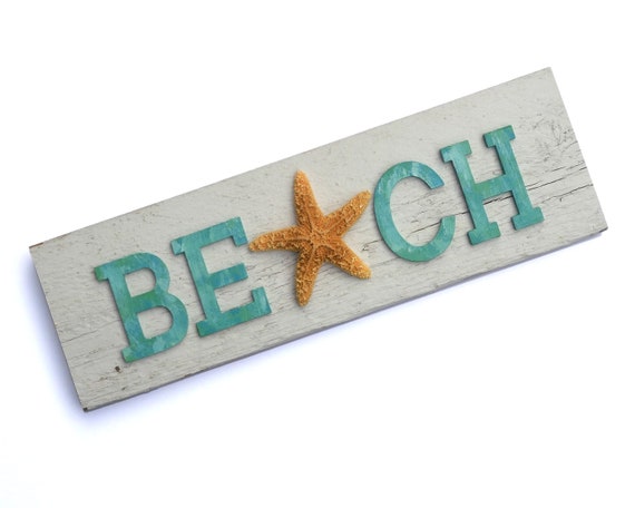 Painted Wood and Starfish BEACH Sign Original With Real Star | Etsy